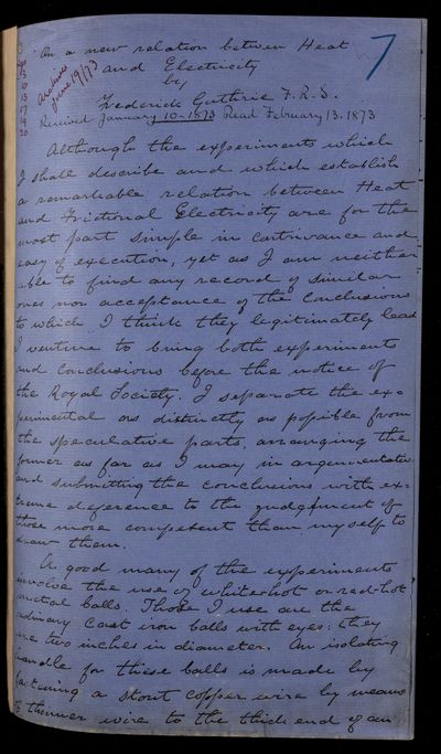 Frederick Guthrie | The Royal Society: Science in the Making