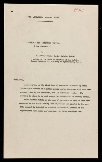 William Lawrence Balls | The Royal Society: Science in the Making