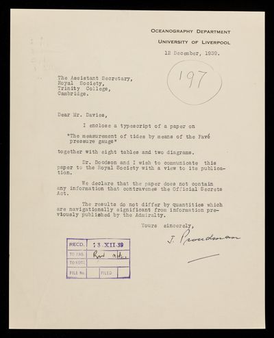 Arthur Thomas Doodson | The Royal Society: Science in the Making