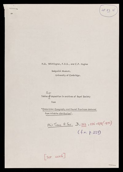 Harry Blackmore Whittington | The Royal Society: Science in the Making