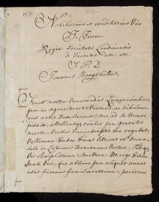 Letter, from Antoni van Leeuwenhoek to James Jurin, dated at Delft ...