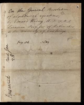 Edward Waring | The Royal Society: Science in the Making