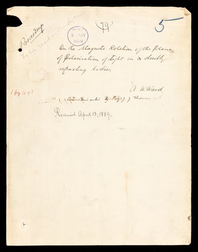 Paper, 'Remarks on Mr A W Ward’s paper "On the magnetic rotation of the ...