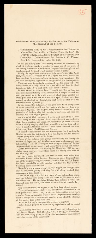 Walter Heape | The Royal Society: Science in the Making