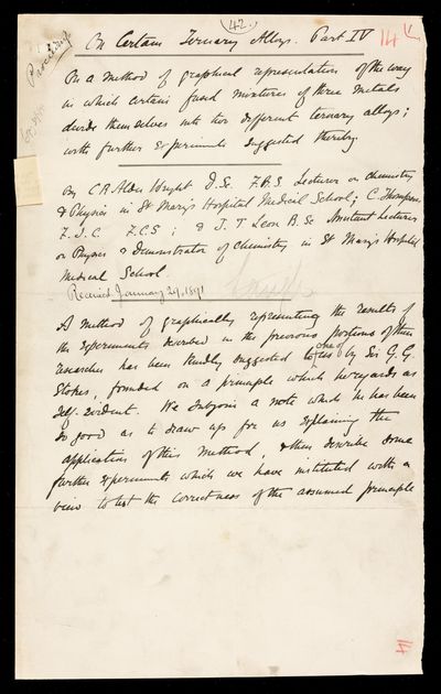 Paper, 'On certain ternary alloys. Part V. Determination of various ...