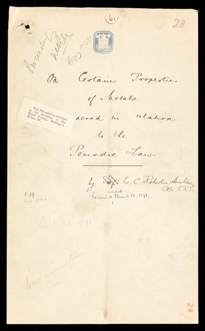 William Chandler Roberts-Austen | The Royal Society: Science in the Making