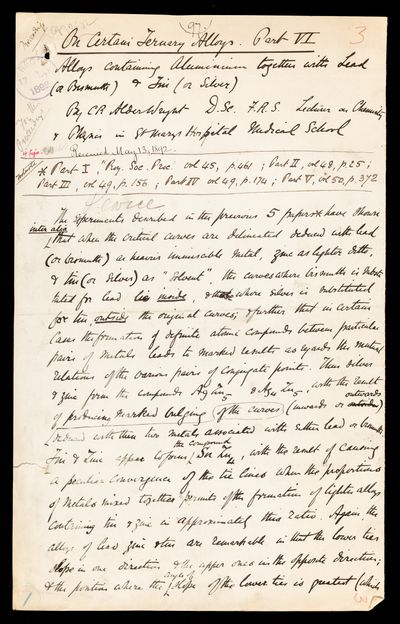 Paper, 'On certain ternary alloys. Part V. Determination of various ...