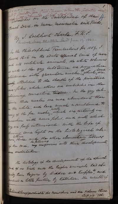 Jacob Augustus Lockhart Clarke | The Royal Society: Science in the Making