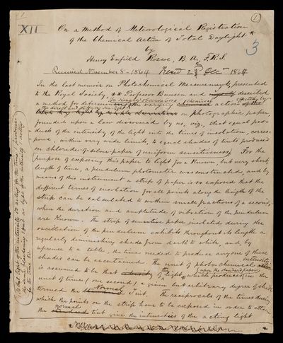 Henry Enfield Roscoe | The Royal Society: Science in the Making