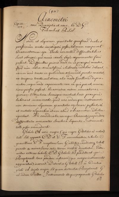 Paper, 'Araeometri novi descriptio et usus' [Description of the new ...