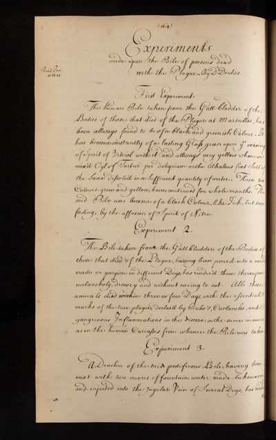 Paper, 'Experiments made on the bile of people who had died from the ...