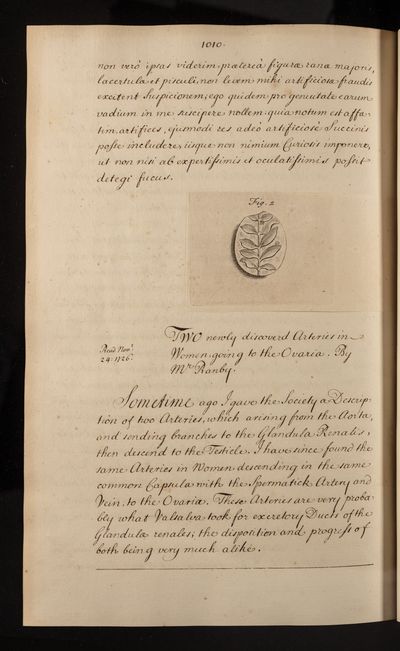 Paper, 'Two newly discover'd arteries in women, going to the ovaria' by ...