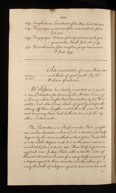 'Account of the new Spirit Level invented and made by Mr Jonathan ...