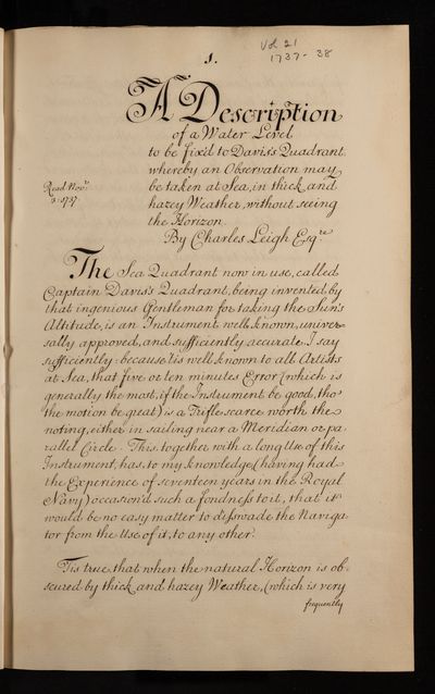 'The Description and Use of an Apparatus added as an Improvement to ...