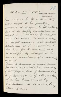 Second letter from George Howard Darwin, to John William Strutt, Lord ...