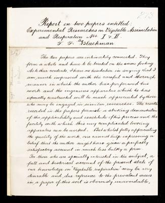 Frederick Frost Blackman | The Royal Society: Science in the Making