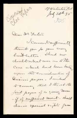 Letter from A Francis Dixon, regarding a paper 'On the development of ...
