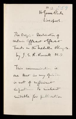 Unpublished paper, 'The origin and destination of certain afferent and ...