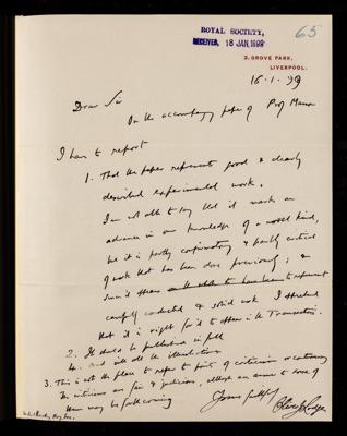 Referee's report by George Carey Foster, on a paper 'Ionic velocities ...