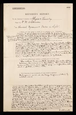 Second letter from Meyer Wilderman, on his paper 'Chemical dynamics and ...