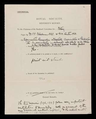 Frederick Frost Blackman | The Royal Society: Science in the Making