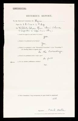 Referee's report by Thomas Martin Lowry, on a paper 'The relation ...