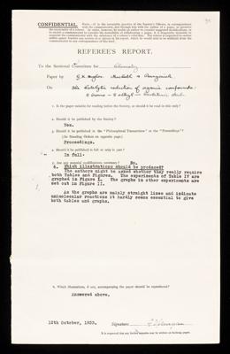 Referee's report by Robert Robinson, on a paper 'On the catalytic ...