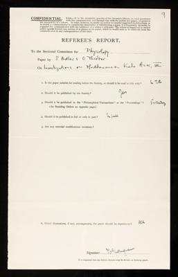 Referee's report by Charles Morley Wenyon, on a paper 'Investigation on ...