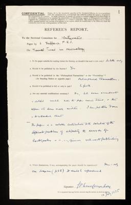 Referee's report by James de Graaff-Hunter, on a paper 'Travel times in ...