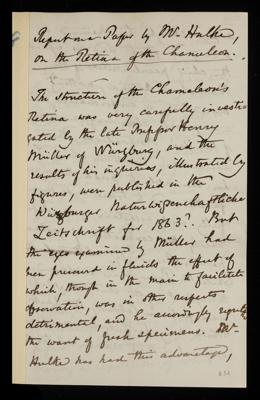 Referee's report by George Busk, on a paper 'On the chameleon's retina ...