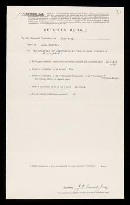 Referee's report by Nevill Francis Mott, on a paper 'An analysis by adsorption of the surface ...
