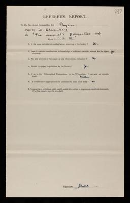 Referee's report by Edmund Clifton Stoner, on a paper 'The magnetic ...