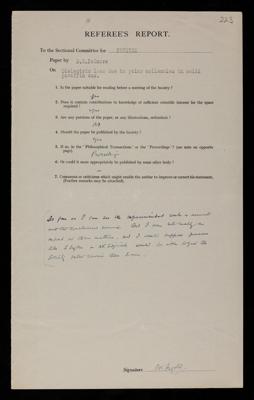 Referee's report by Samuel Sugden, on a paper 'Dielectric loss due to ...
