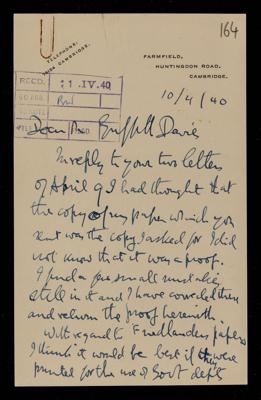 Letter from J D Griffith Davies, Assistant Secretary of the Royal ...