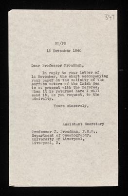 Letter from unknown communicator, on a paper 'On the salinity of the ...