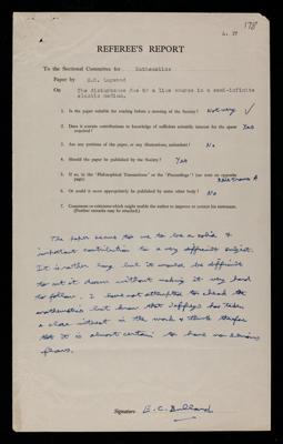 Referee's report by Edward Thomas Copson, on a paper 'The disturbance ...