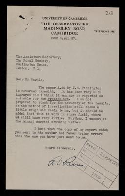 Roderick Oliver Redman | The Royal Society: Science in the Making