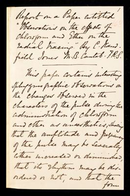 Unpublished paper. 'Observations on the effects of chloroform and ether ...