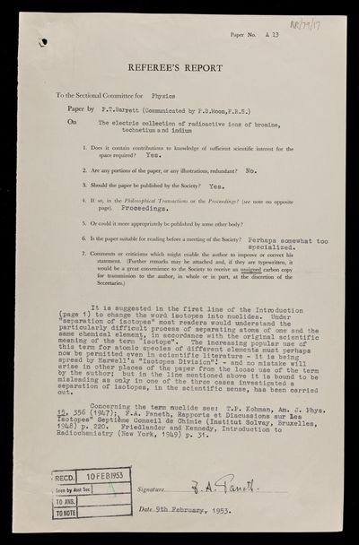 Friedrich Adolf Paneth | The Royal Society: Science in the Making